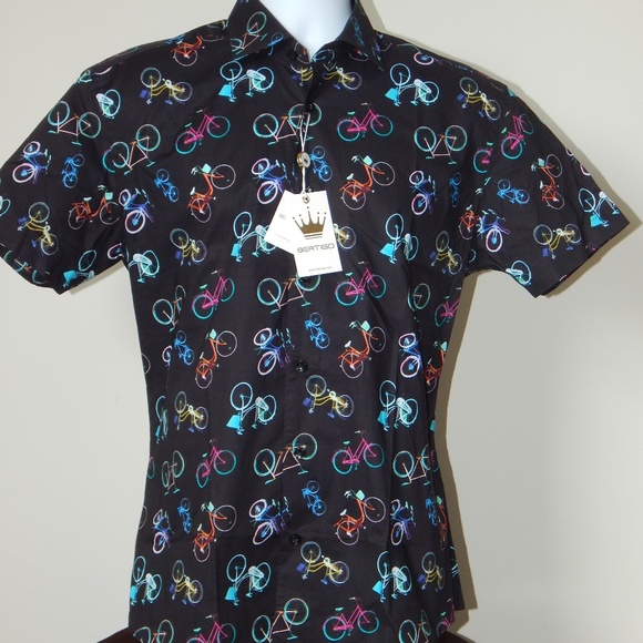Bertigo | Shirts | Bertigo Crown Henry Shaped Fit Cotton Black Shirt ...